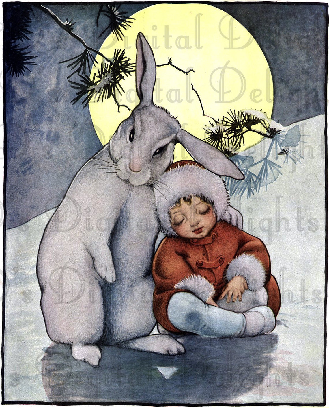 The Most ADORABLE Boy and BUNNY/VINTAGE Rabbit Digital - Etsy