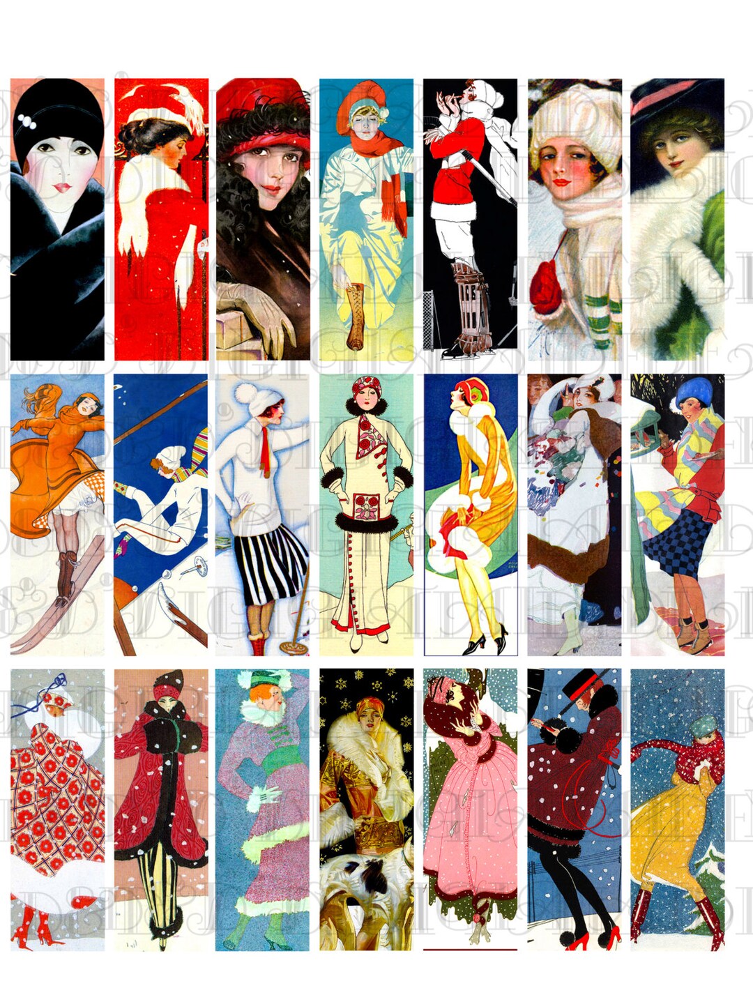 DECO DARLINGS! Winter Flappers Vintage Illustration. Digital Printable ...