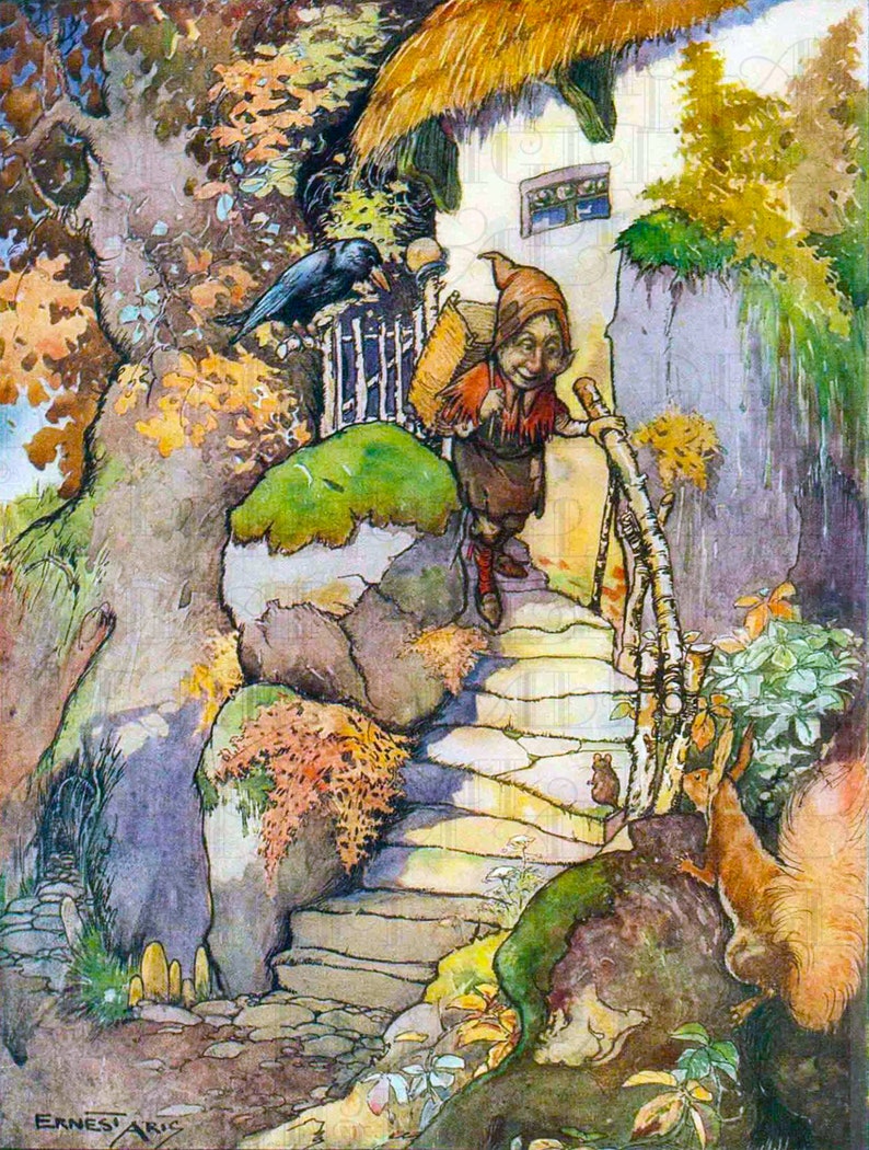 Gnome Home Vintage Fairy Digital Illustration Digital Gnome Etsy