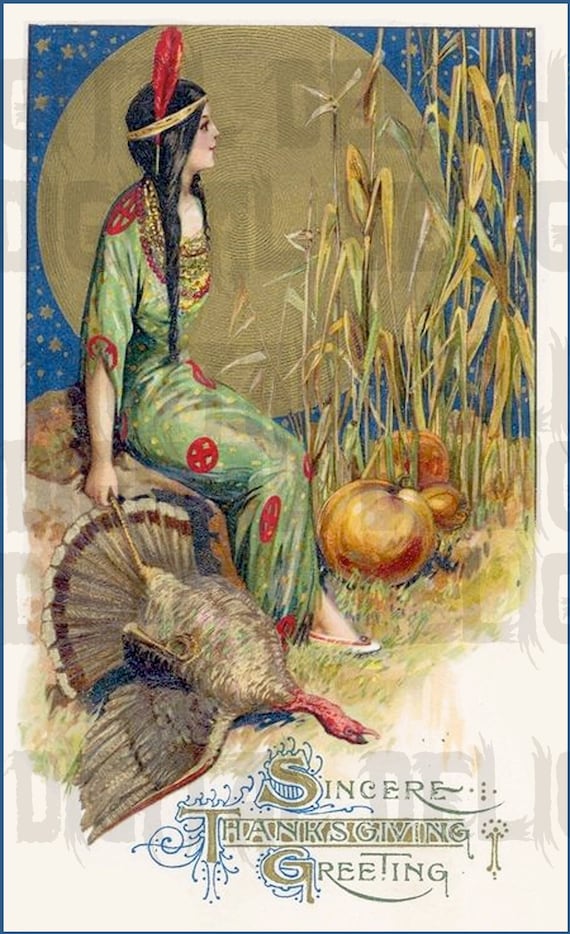 Seated Indian Maiden Thanksgiving Postcard VINTAGE - Etsy