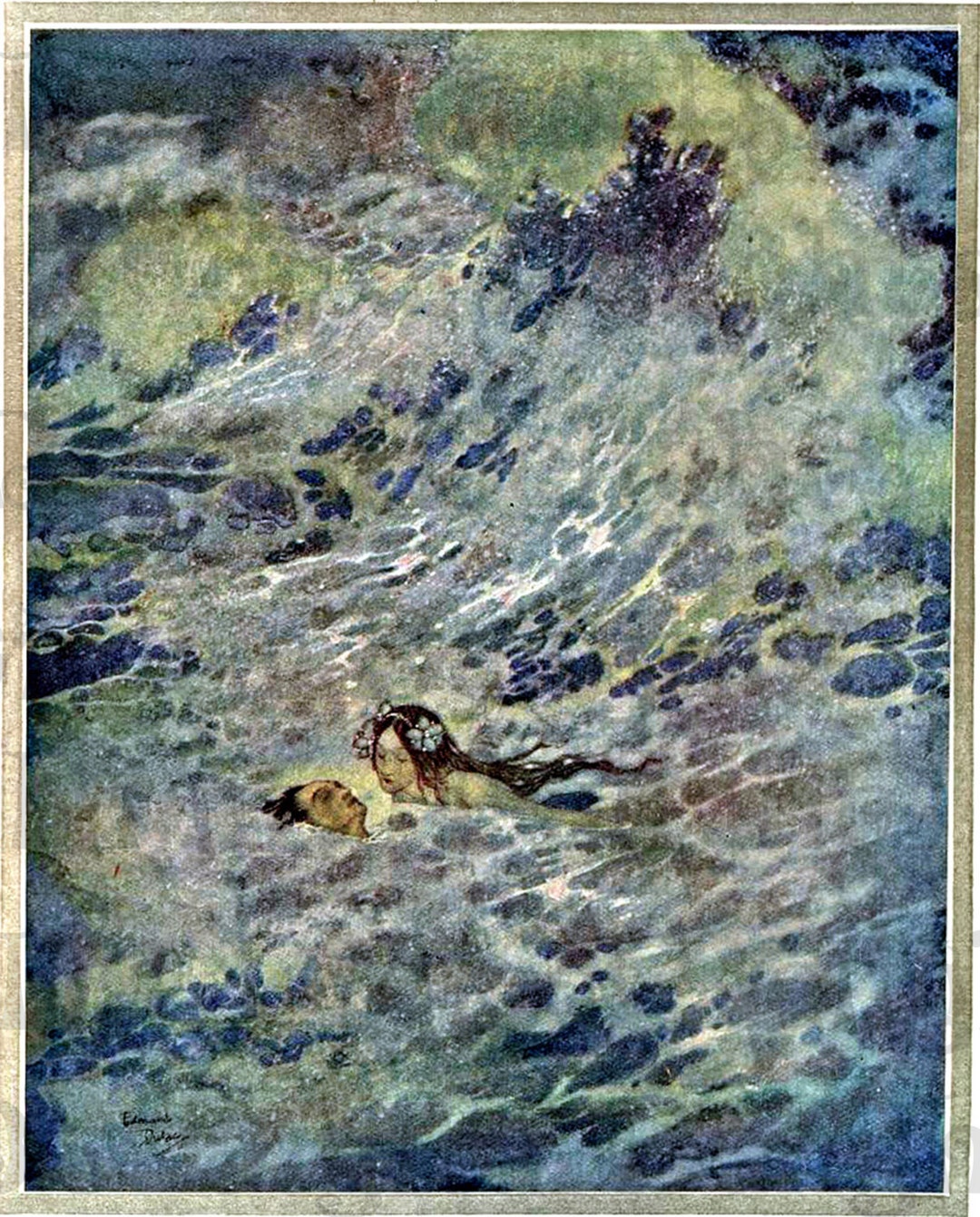 Little Mermaid Rescues Prince: Vintage Edmund Dulac Illustration ...