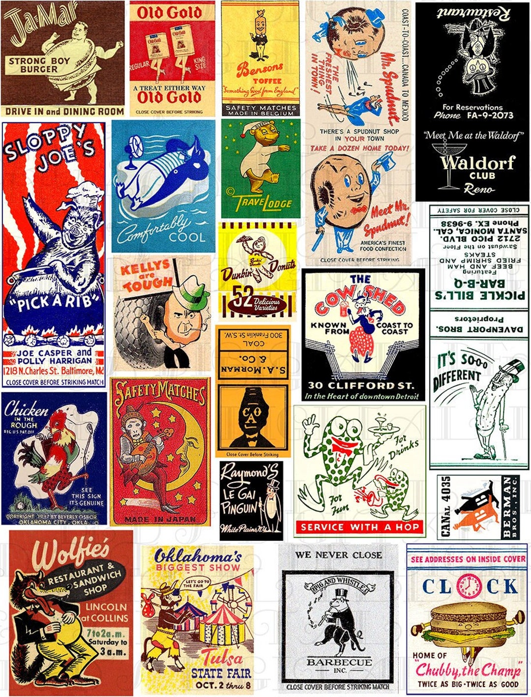 Classic MATCHBOOKS! Retro Mid-century ANTHROPOMORPHIC Collage. Vintage ...