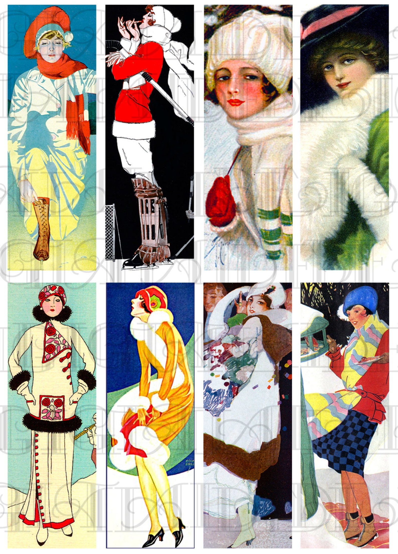 DECO DARLINGS! Winter Flappers Vintage Illustration. Digital Printable ...