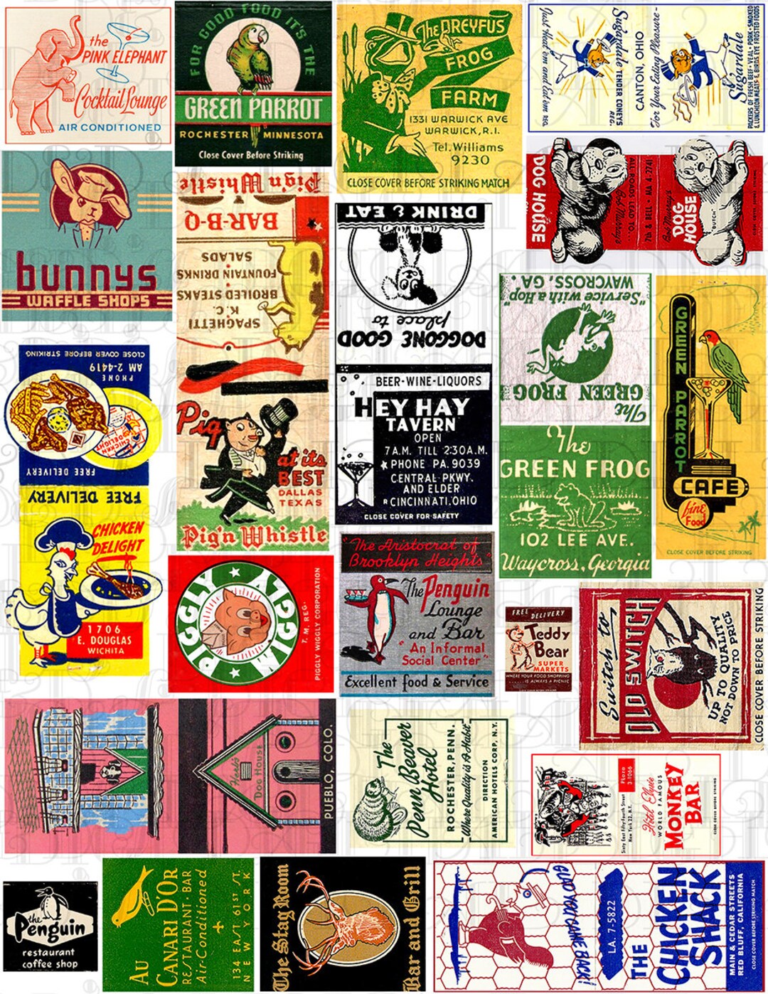 Classic MATCHBOOKS! Retro Mid-century Collage. Vintage DIGITAL Download ...