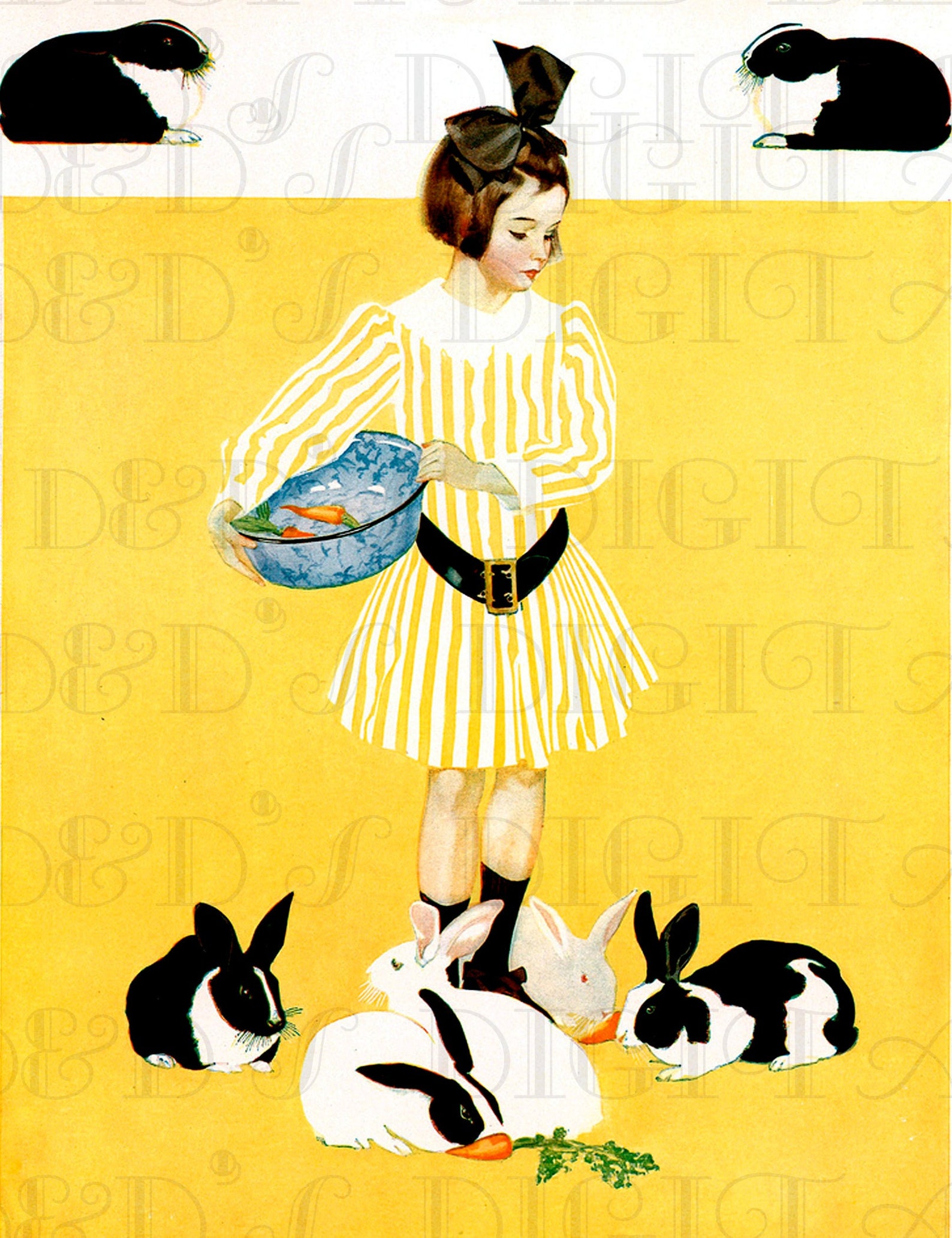 Bright Yellow Spring Bunnies. VINTAGE Rabbit Illustration. - Etsy