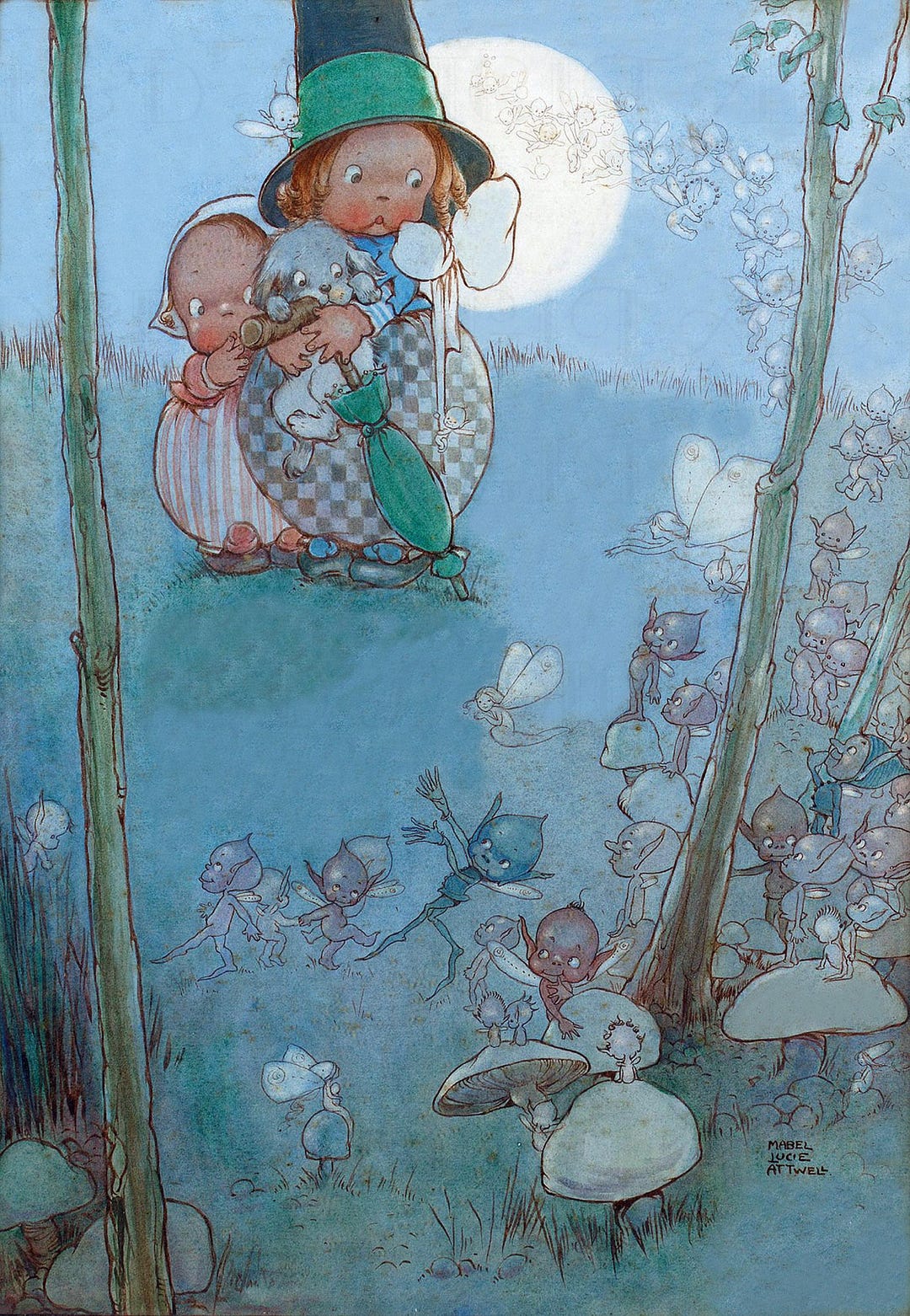 Vintage Mabel Lucie Atwell Fairy Illustration: Children and Dog ...