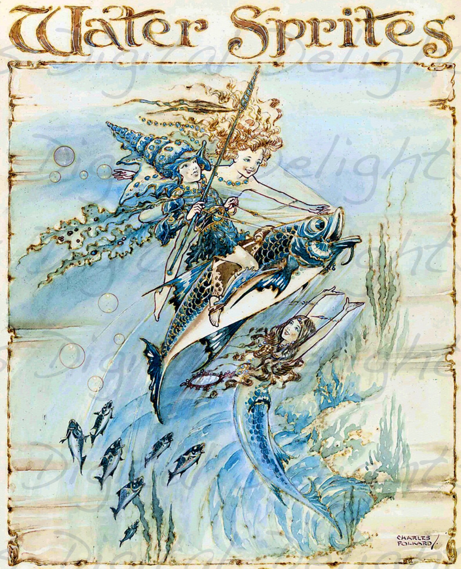 WATER Sprites Vintage MERMAID Illustration. Vintage Fairy - Etsy