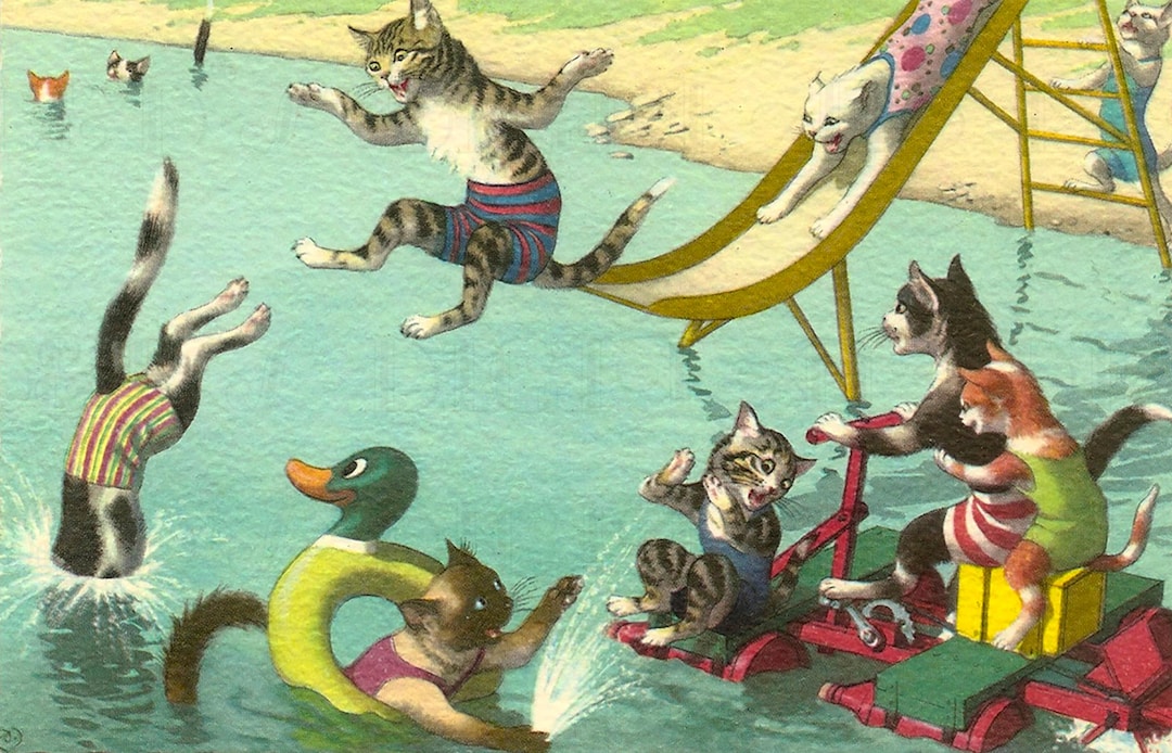 Vintage Comic Cats Pool Party Illustration: Digital Download - Etsy