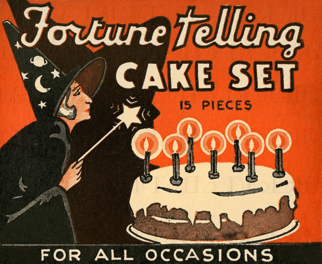 Vintage Halloween Fortune Telling Cake Illustration (digital Download ...