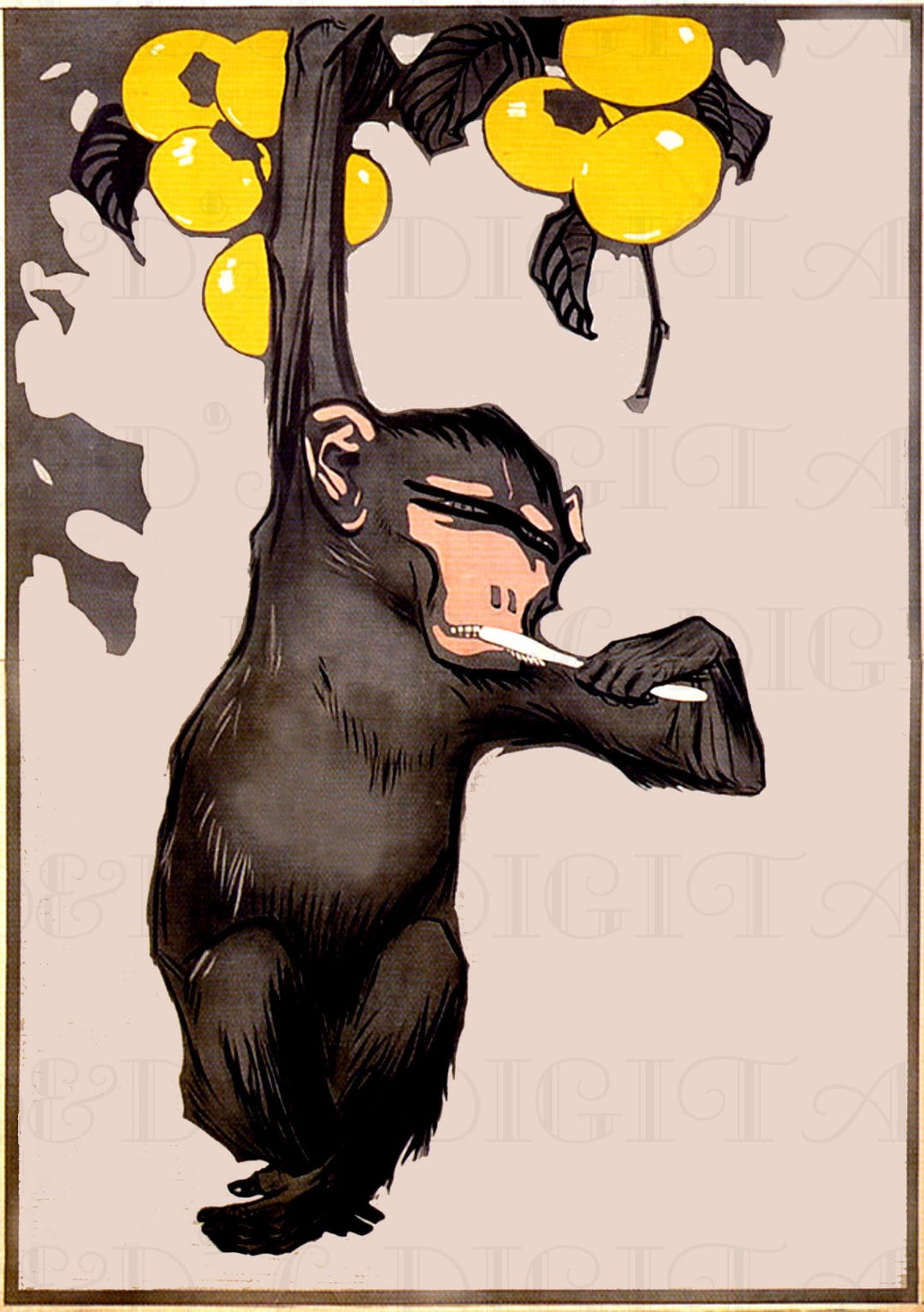 Monkey Brushes Teeth. Digital Oddball VINTAGE Monkey Illustration ...