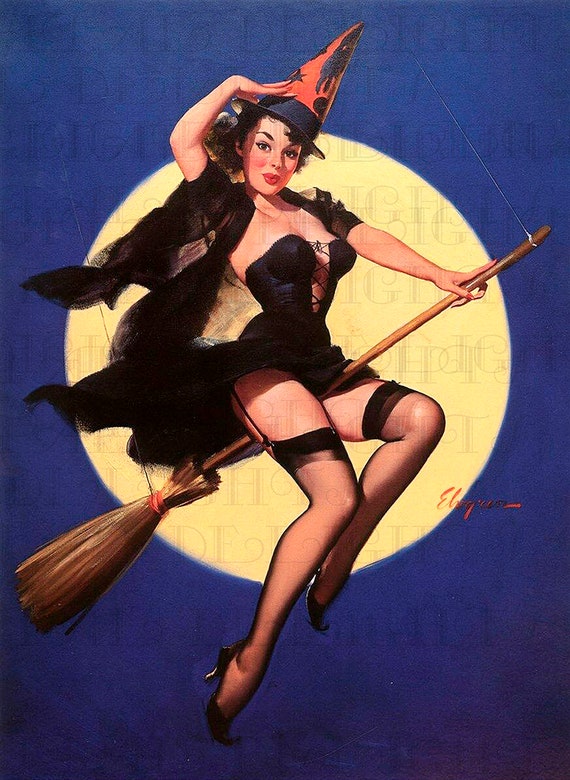 Saucy Sexy Pinup Witch Vintage Halloween Pinup Illustration Etsy