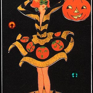 Deco Flapper Witch and Black Cat. VINTAGE Halloween Digital Download ...