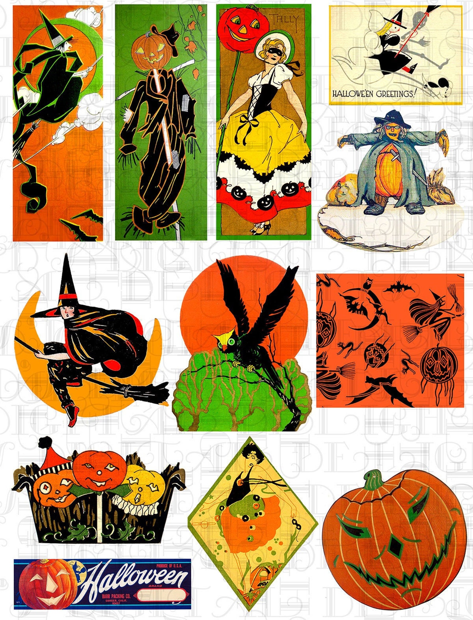 12 Vintage HALLOWEEN Images-assorted Images-clipart-digital - Etsy