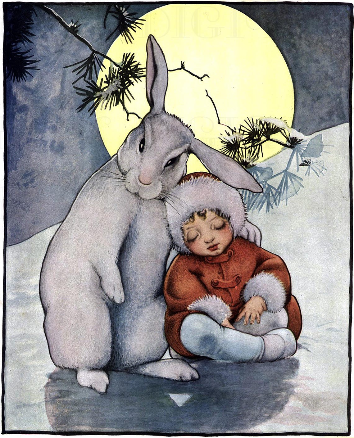 The Most ADORABLE Boy and BUNNY/VINTAGE Rabbit Digital Illustration - Etsy