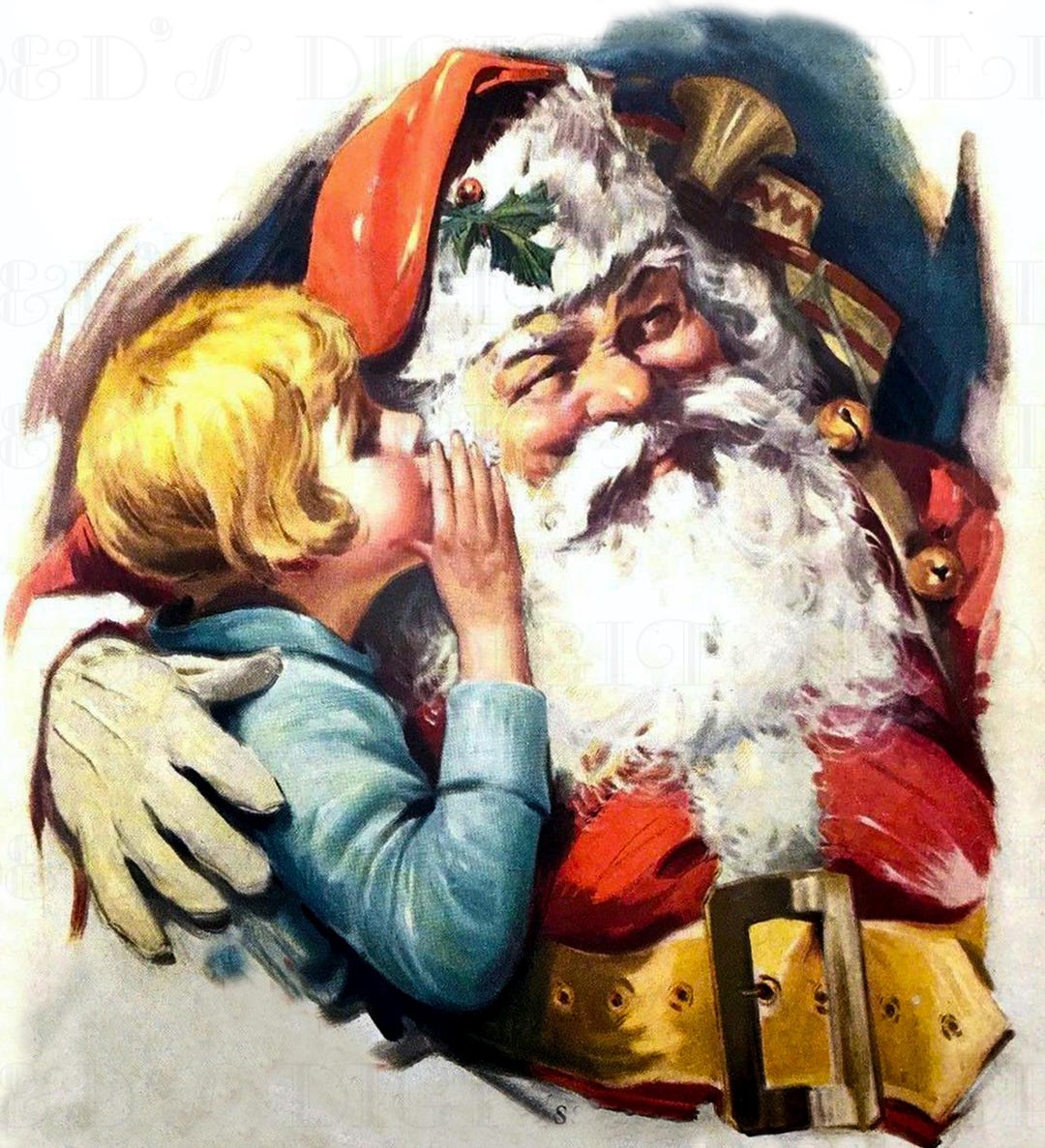 Vintage Santa Illustration: Whispering Child, Antique Christmas Print ...