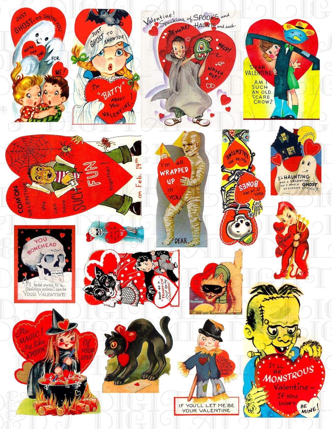 Rare! HALLOWEEN Themed VALENTINES! Digital Vintage Valentine COLLAGE ...