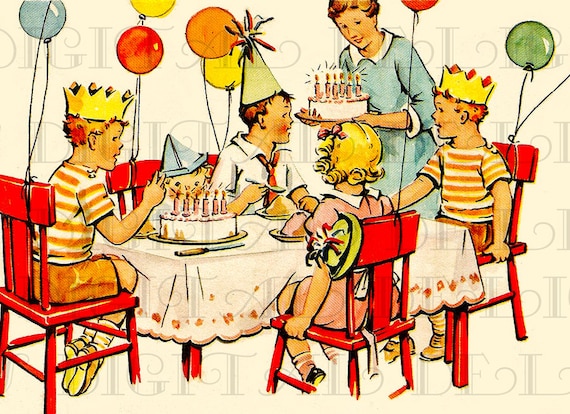 Colorful 1950s Kid's Birthday Party. Vintage Digital - Etsy