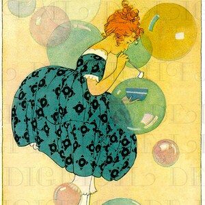 Blowing Bubbles Vintage Digital Little Girl Illustration Download. Digital Vintage 1920s ...
