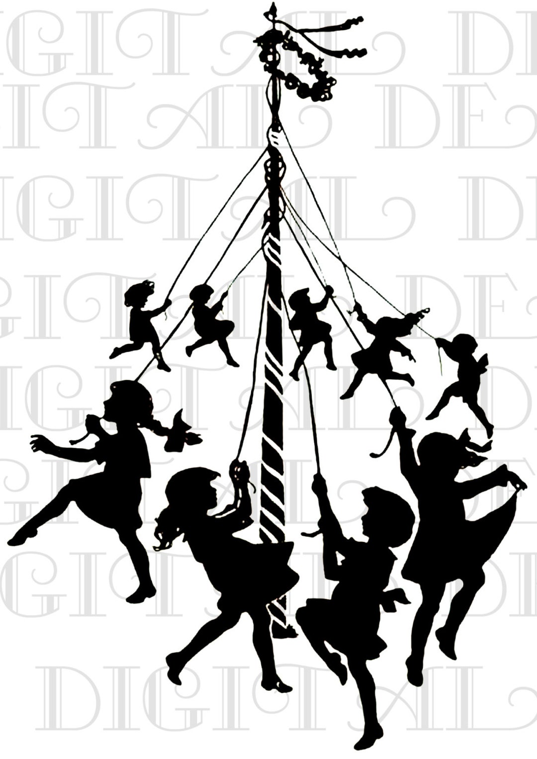 Wonderful Silhouette MAY Day Vintage Illustration. Dancing Around ...