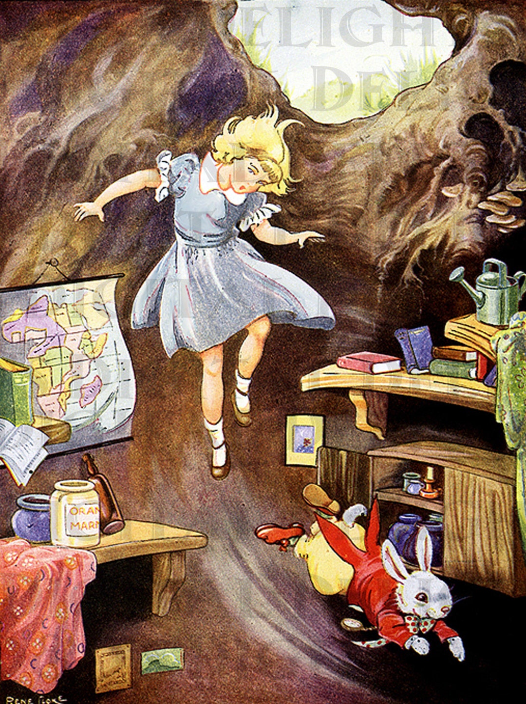 Alice in Wonderland Vintage Illustration: Falling Down the Rabbit Hole ...
