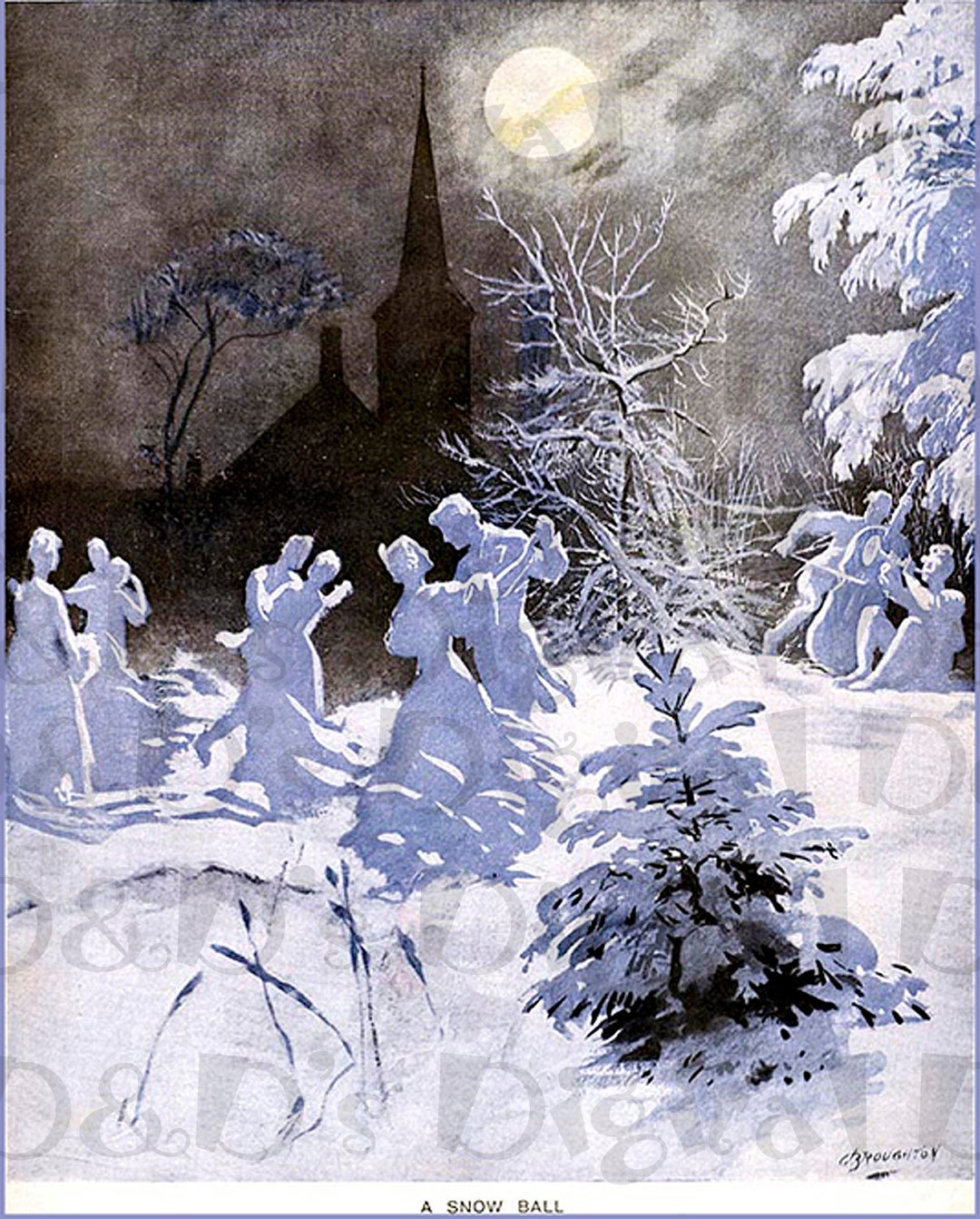 A Snow Ball. Winter Digital VINTAGE Illustration. Digital Download - Etsy