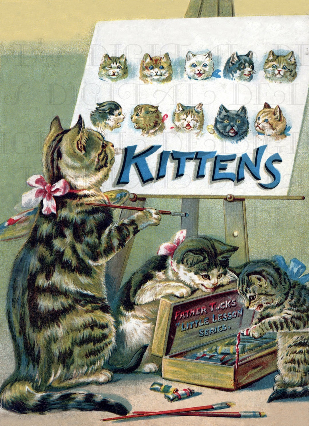 Painting KITTENS! Digital Cat Vintage ILLUSTRATION. Digital Cat ...