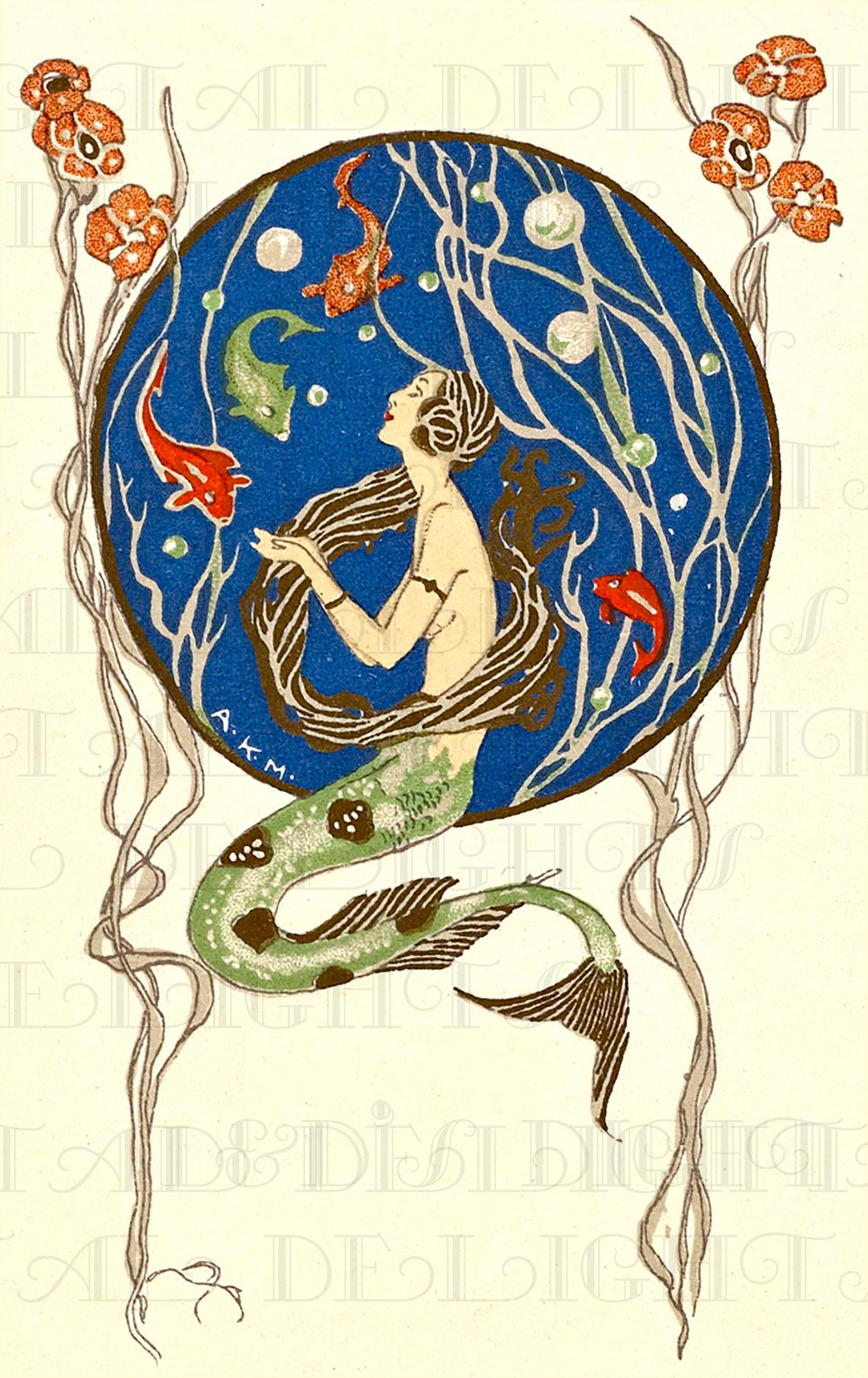 Delicate Art Deco Little MERMAID. Art Deco Fairy Tale. VINTAGE ...