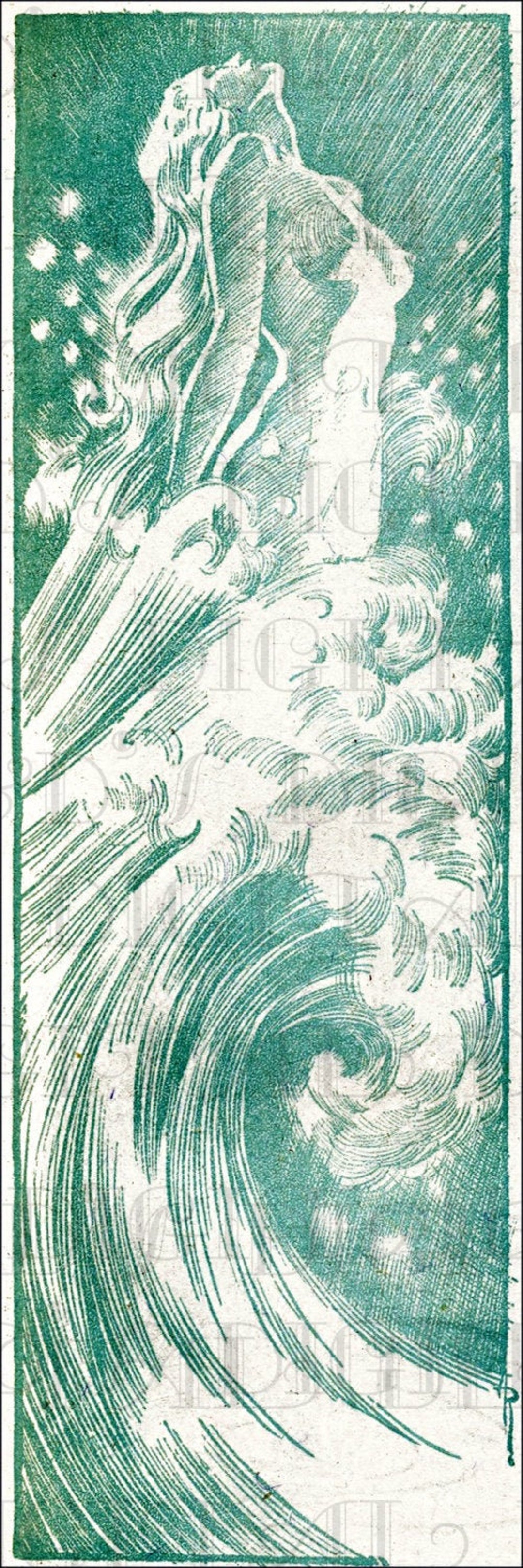 Sea SPRITE Rises up From the Ocean! Fairy Tale Illustration. Vintage ...