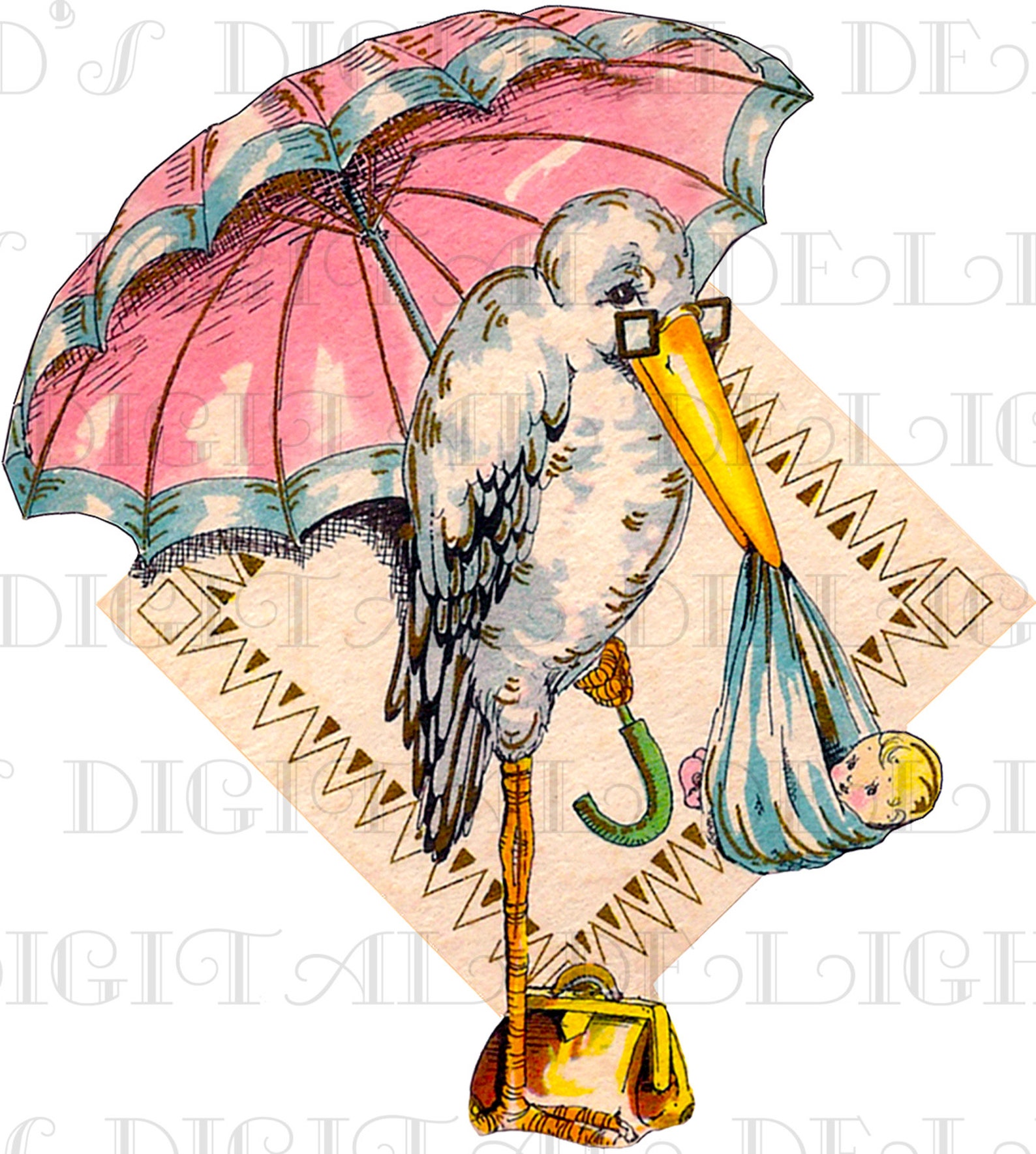 Super Duper STORK Vintage Card for BIRTH Announcement Shower - Etsy