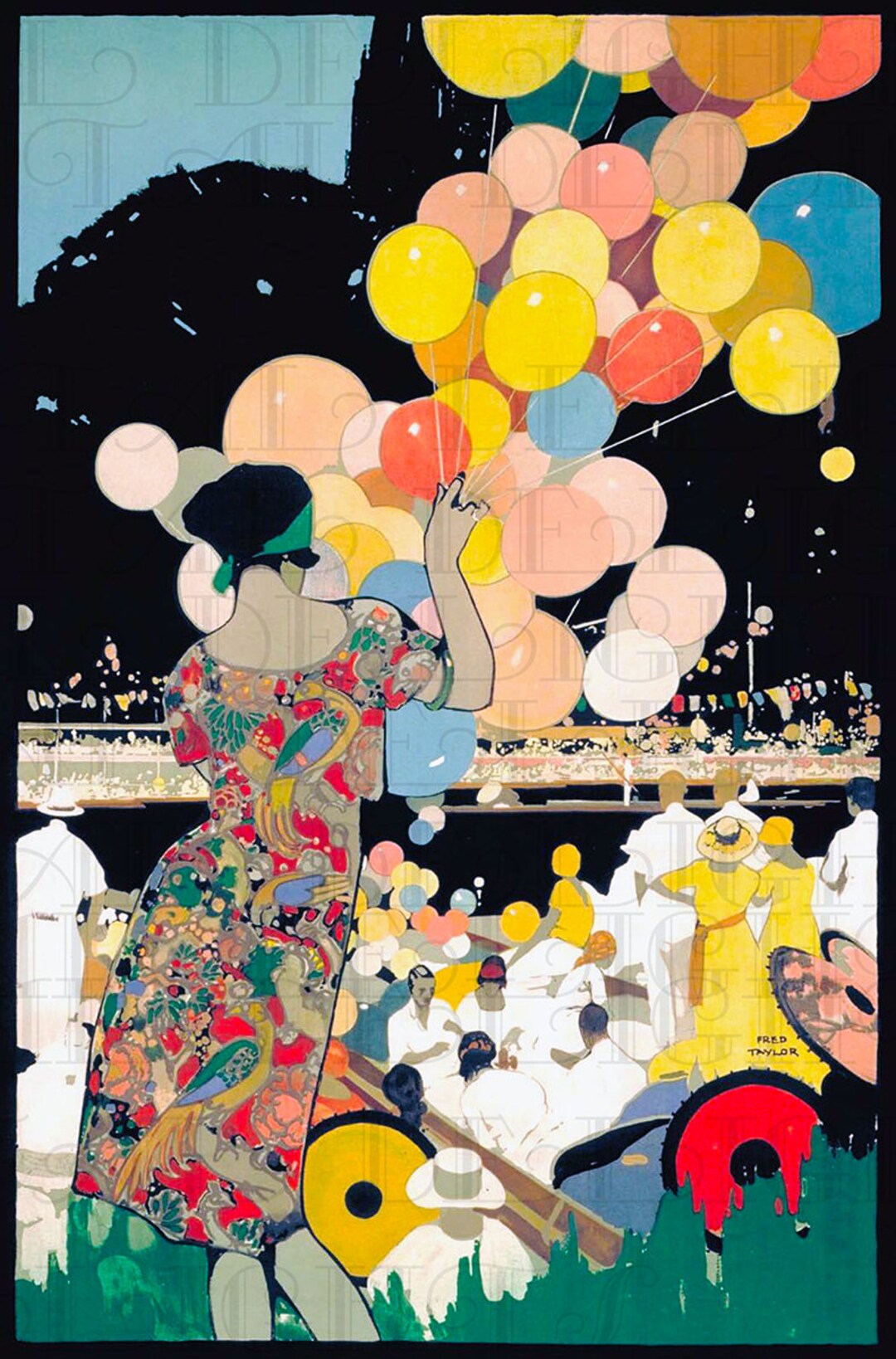 FLAPPER Full of Balloons! Vintage Art Deco Illustration. Vintage ...