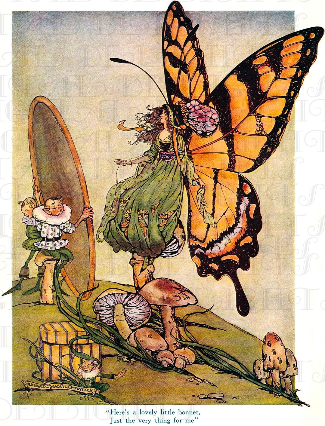 A Lovely Little Bonnet! VINTAGE Fairy Illustration. Fairy DIGITAL ...