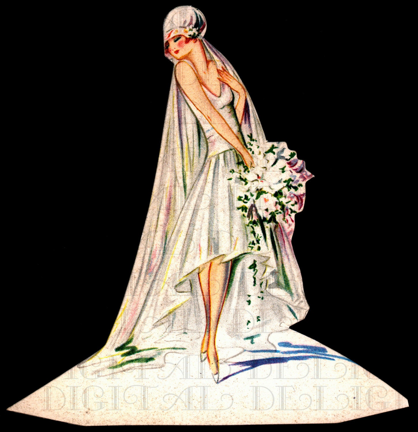 Art Deco Flapper Bride Illustration, 1920s Wedding (digital Download ...