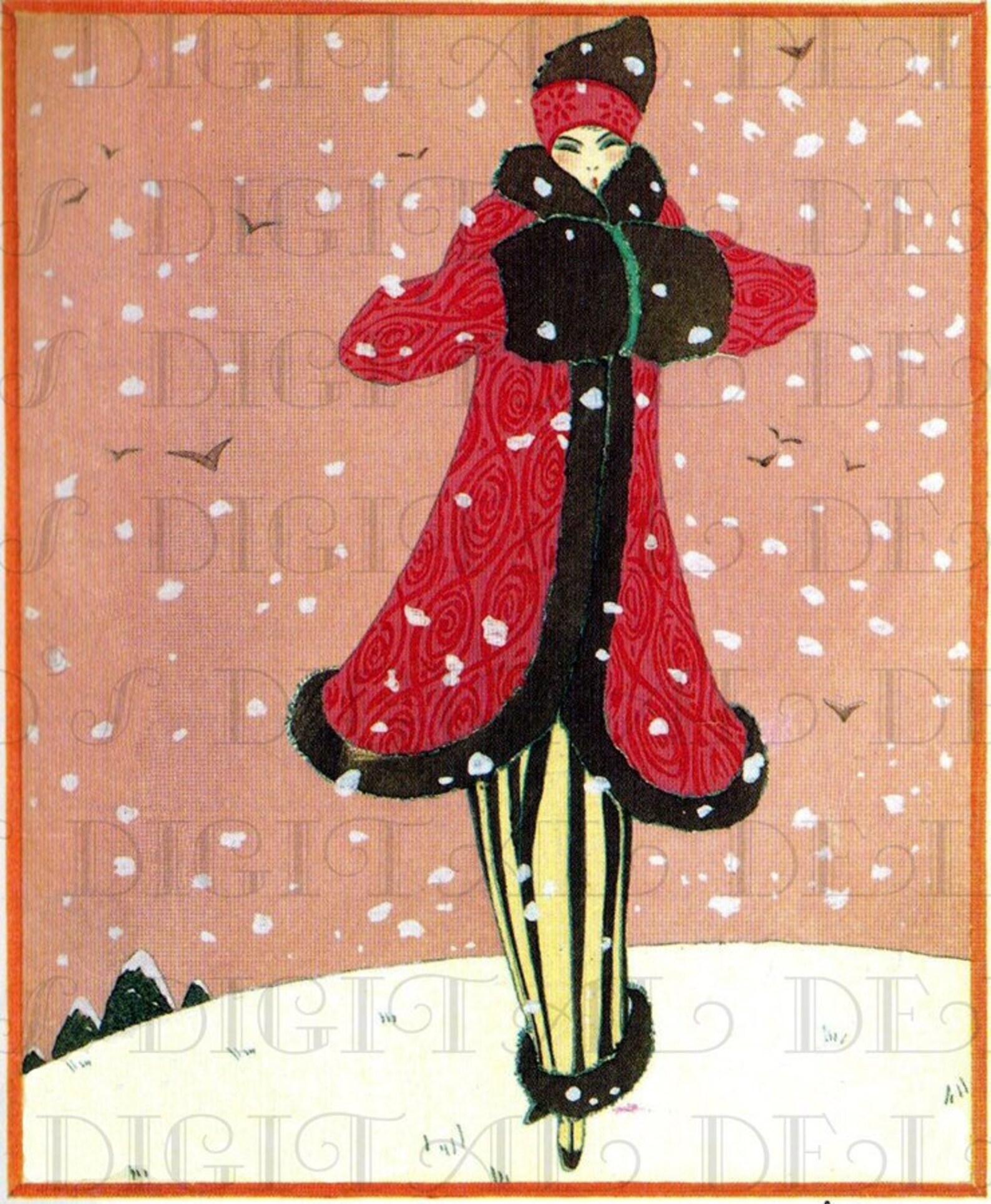 Chilly FLAPPER Braves the Snow. Digital Art Deco VINTAGE - Etsy