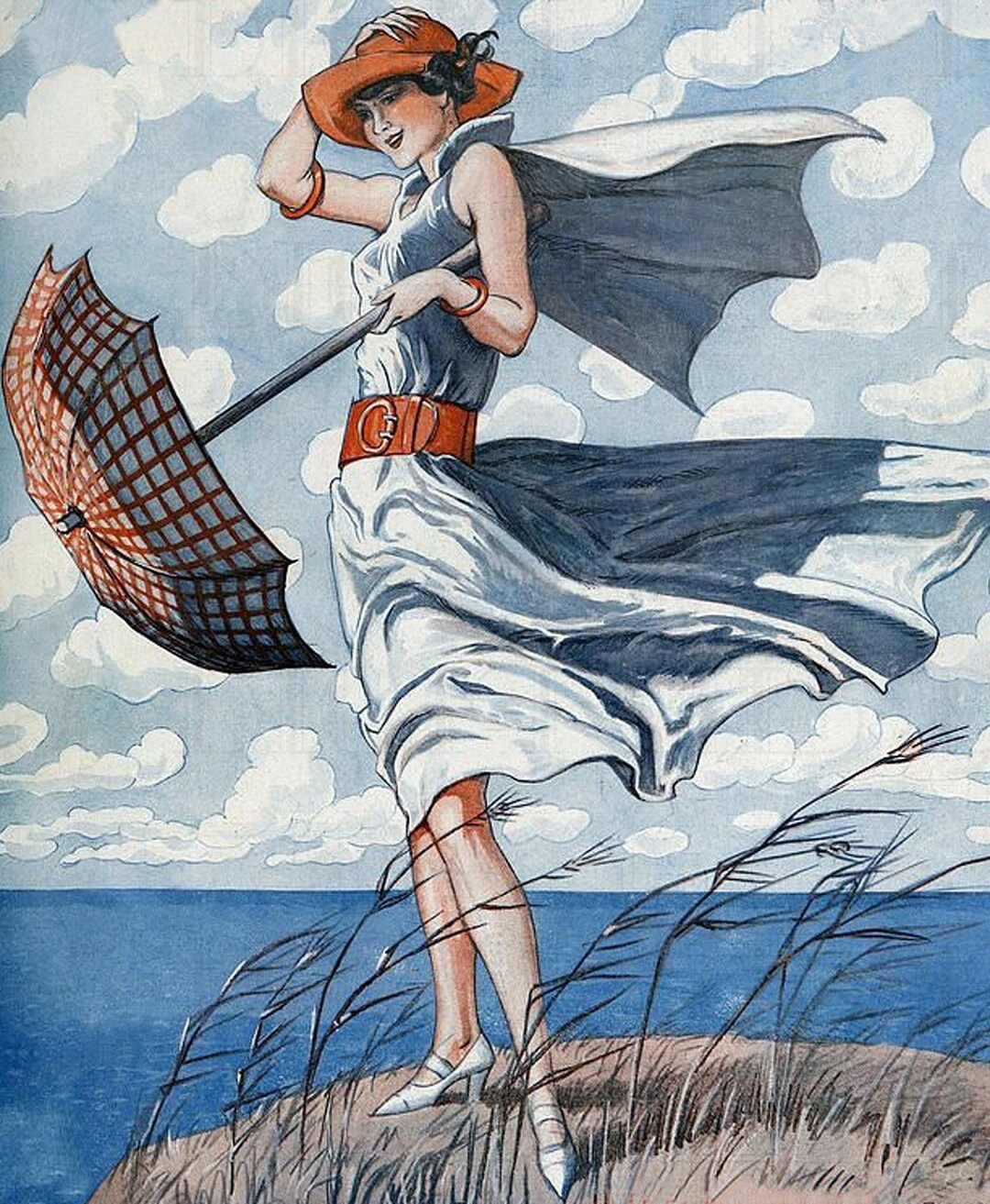 Wild Winds Above Sea! 1920s Flapper Art Deco Illustration: French ...
