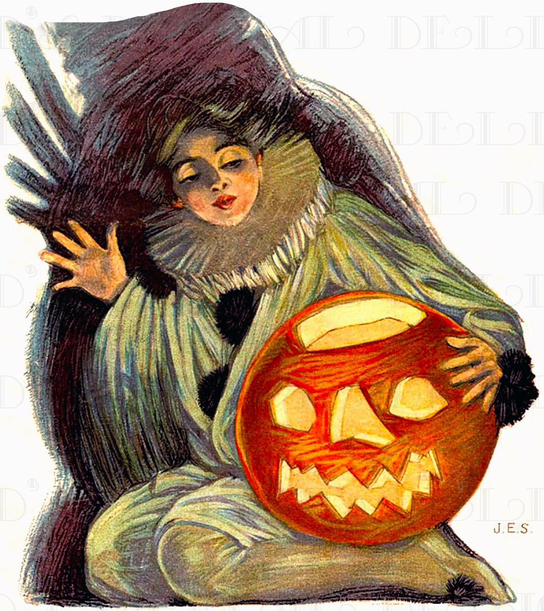 Vintage Halloween Flapper Print: Harlequin Illustration (digital ...