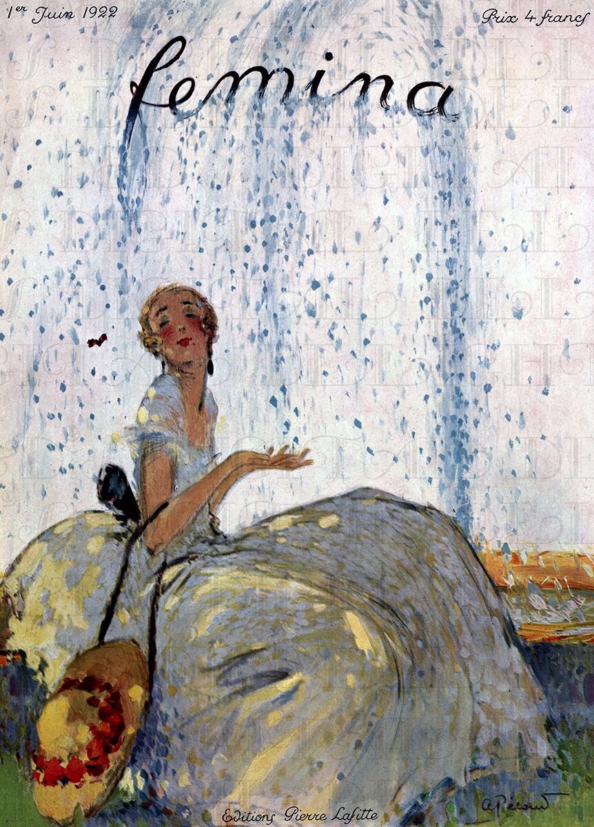French Flapper April Showers Digital French Flapper Deco Illustration ...