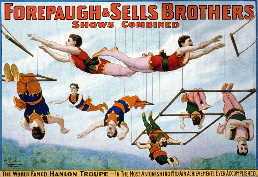 Antique CIRCUS Poster. Vintage Flying TRAPEZE Artists Illustration ...