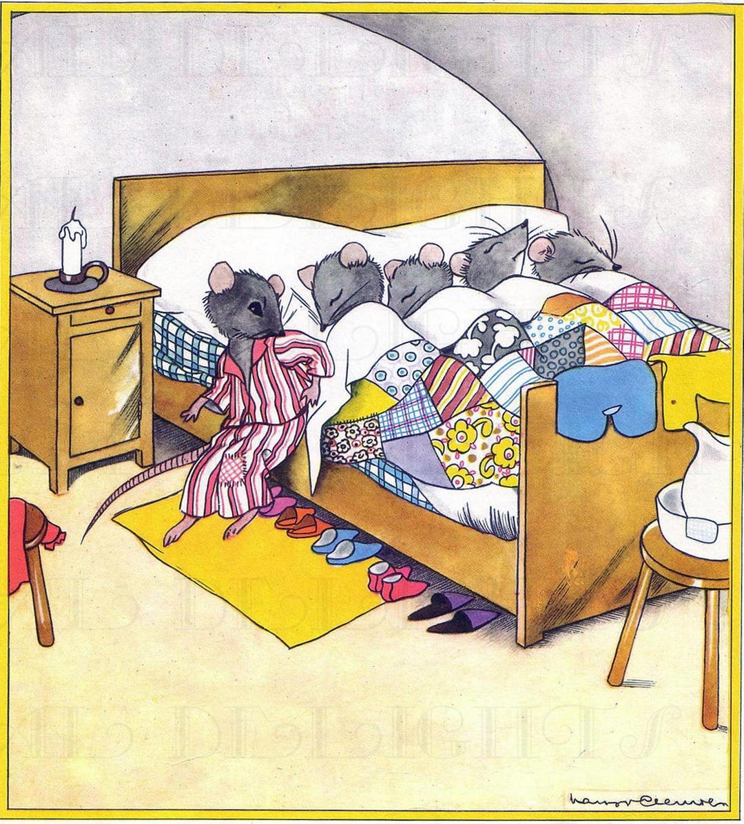 Vintage Mice Storybook Illustration: Sleeping Mice Print (digital ...