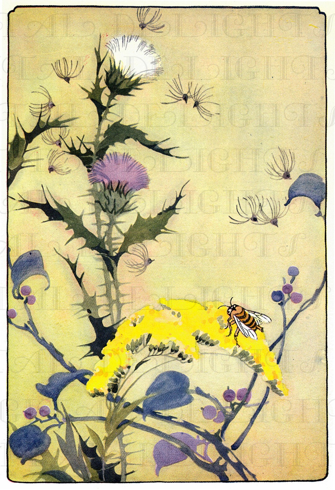 Bee-utiful Buzzing BEE! Art Deco Vintage Bee and Flowers ILLUSTRATION ...