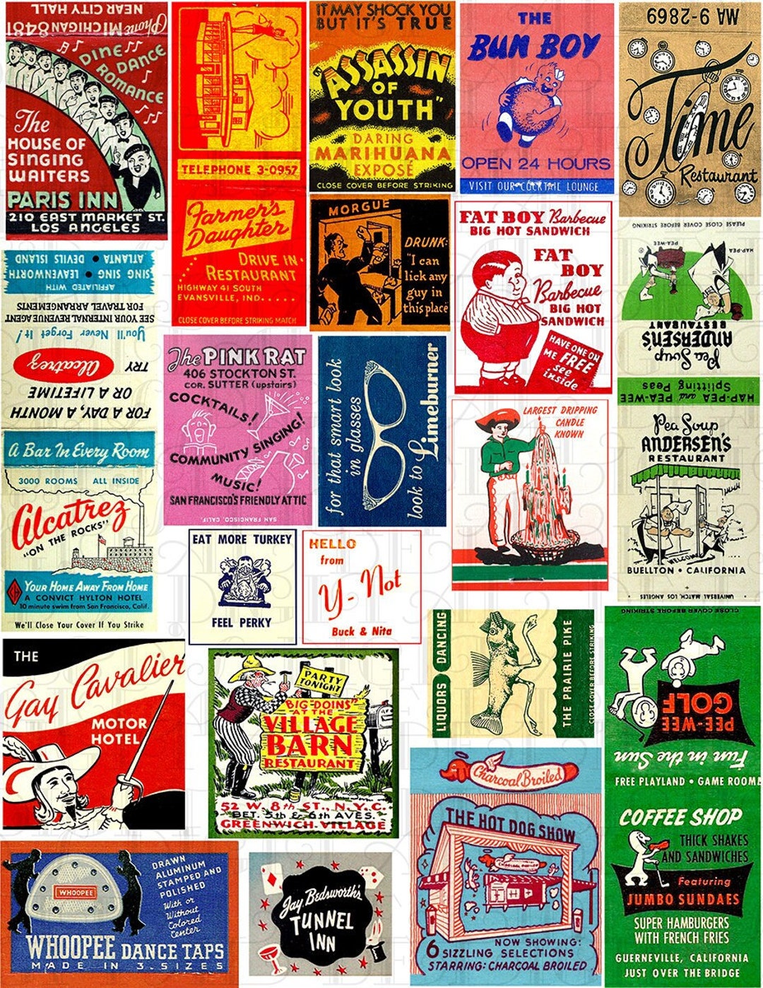 Classic MATCHBOOKS! Retro Mid-century Collage. Vintage DIGITAL Download ...