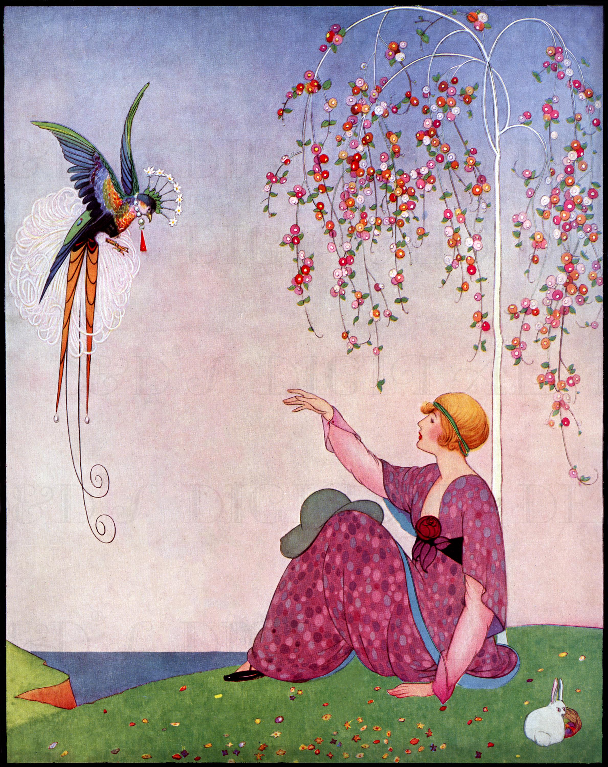 Rare. EXQUISITE Art Deco Flapper and Exotic Bird. 1914 Deco Flapper ...