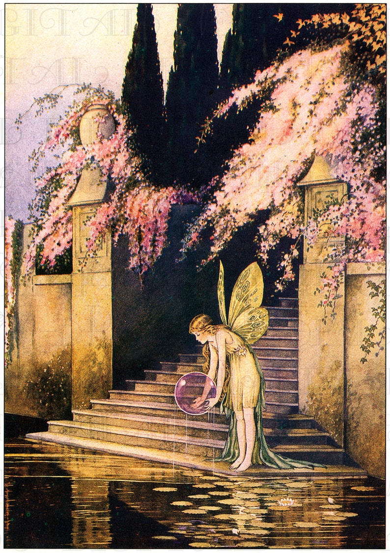 FAIRY With Pink Bubble Vintage Fairy Illustration. Fairy - Etsy