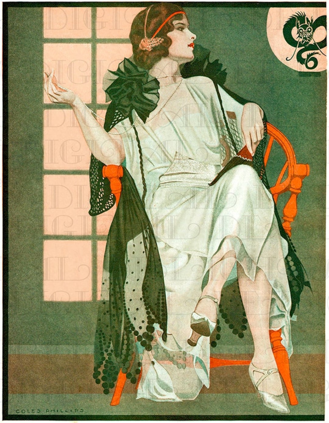 Intriguing Art DECO Lady. Vintage Flapper ILLUSTRATION. Deco DIGITAL ...