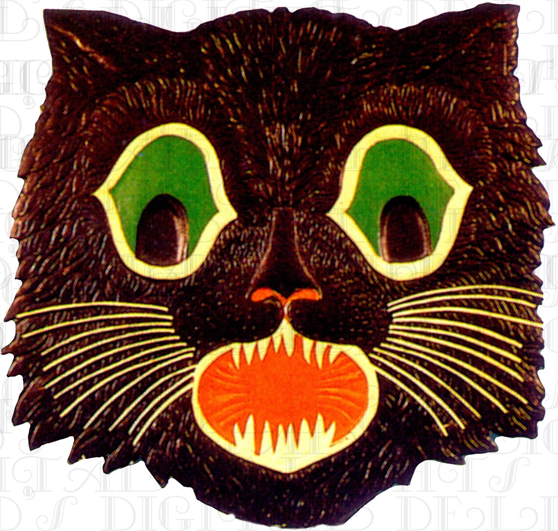 Sharp Teeth Black CAT! Vintage Digital HALLOWEEN Diecut. DIGITAL ...