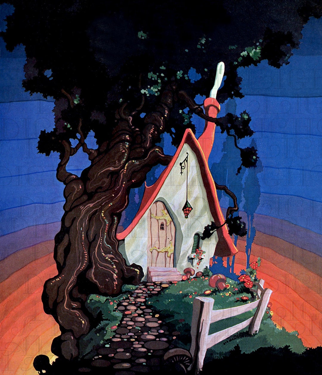 ENCHANTING Storybook Home! Vintage Fairy House Illustration. Fairy ...