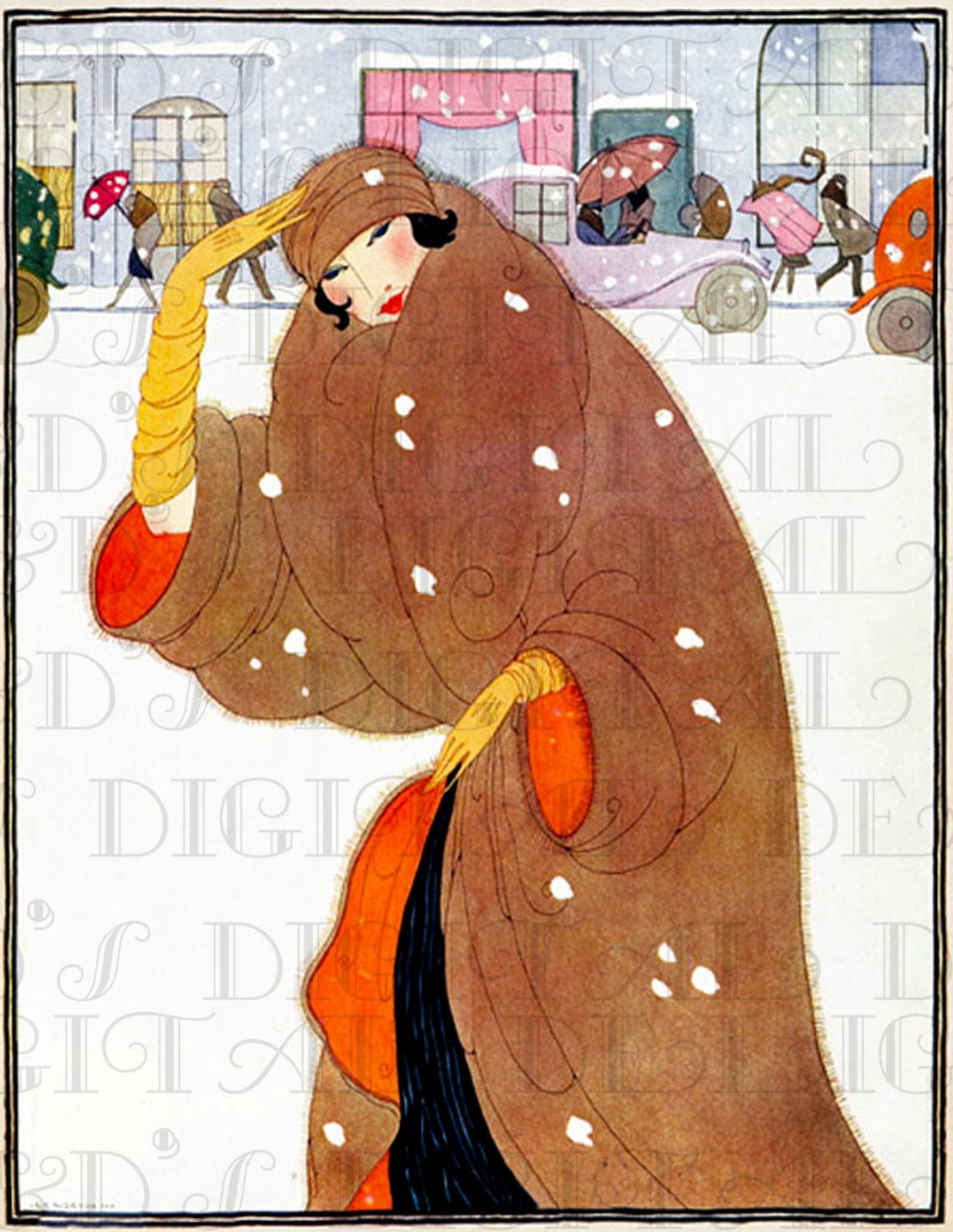 Famous Fab Fur Coat Art DECO Vintage Illustration. Digital - Etsy