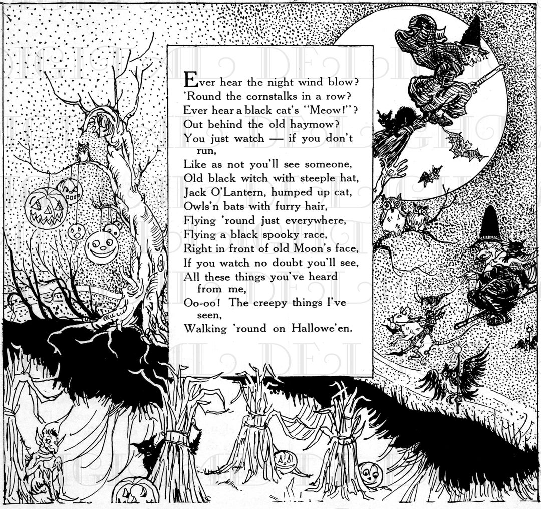 Splendid Black/white RARE Halloween Digital Download Poem. VINTAGE ...