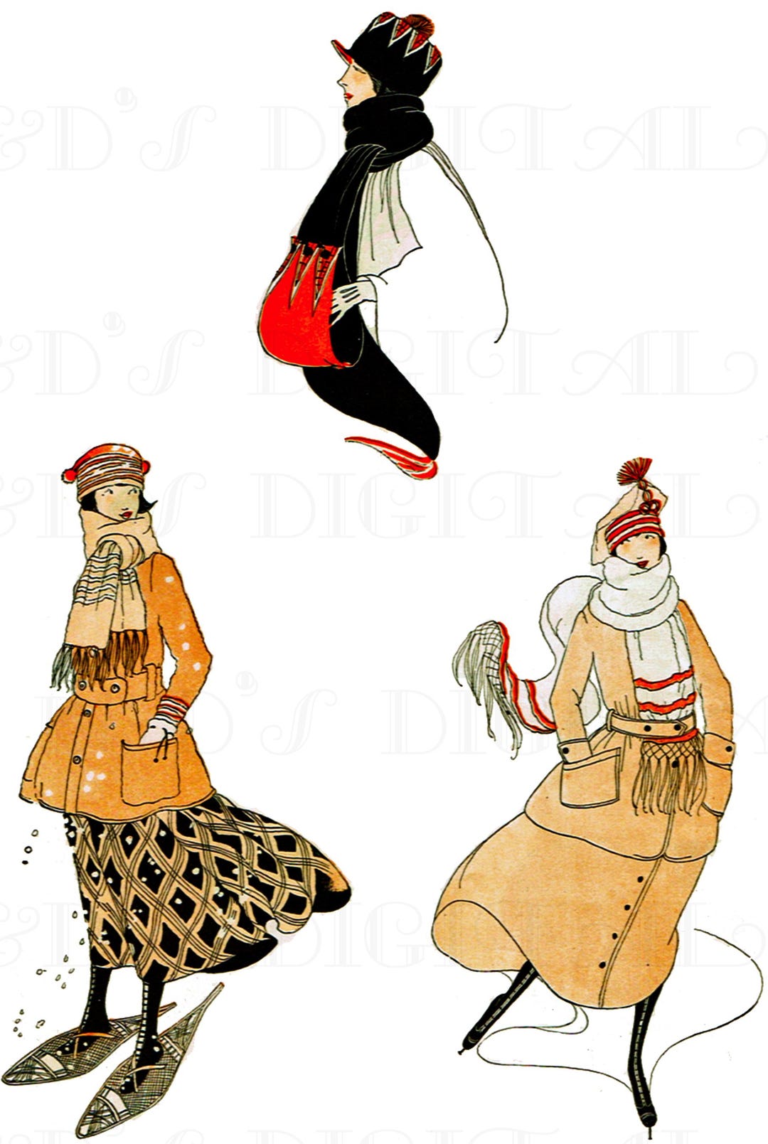 Deco Flapper Fashion Illustration: 1920s Winter Designs (digital ...