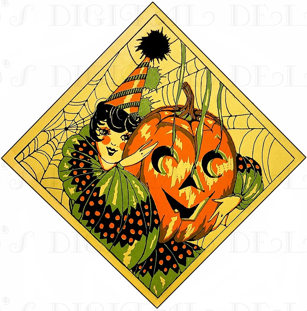 Art Deco Halloween Flapper and Jack O Lantern Illustration: 1920s ...