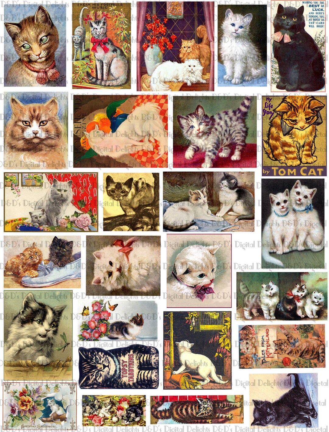 Kitty Cats! Vintage Cat Clip Art! Digital Cat Download. Vintage Cat ...